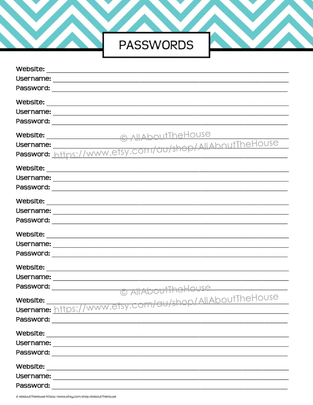 Password Log Chevron Printable Checklist Perpetual PDF Editable ...