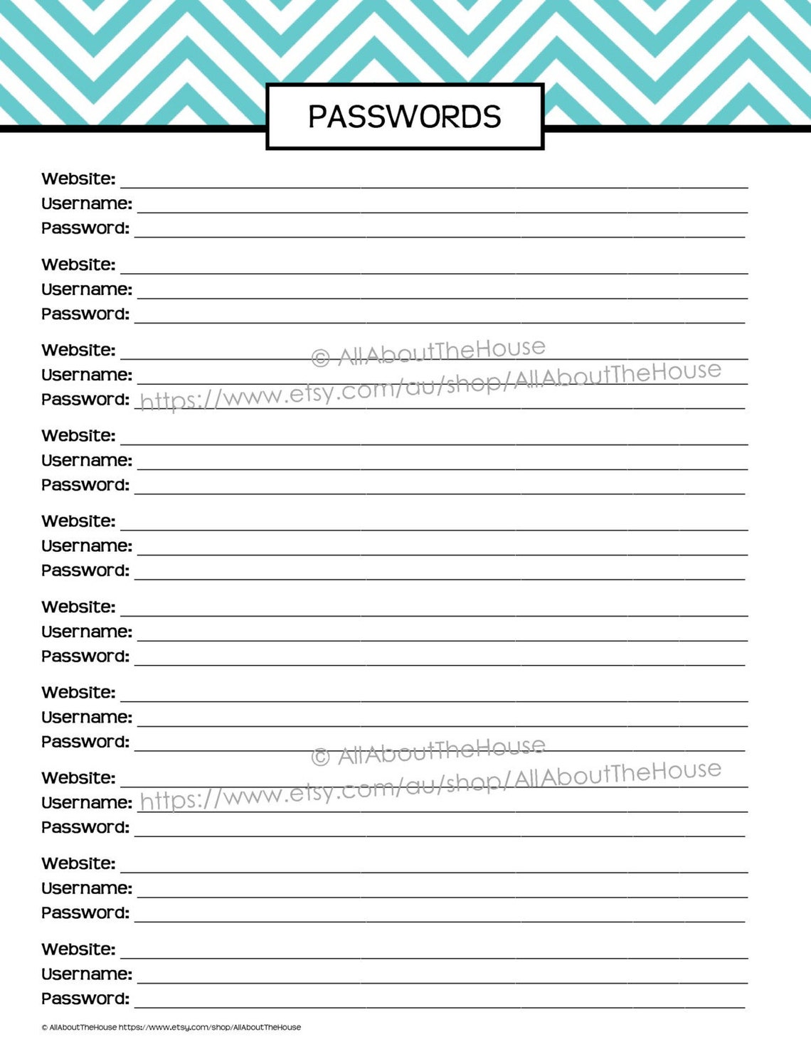 Password Log Chevron Printable Checklist Perpetual PDF Editable ...