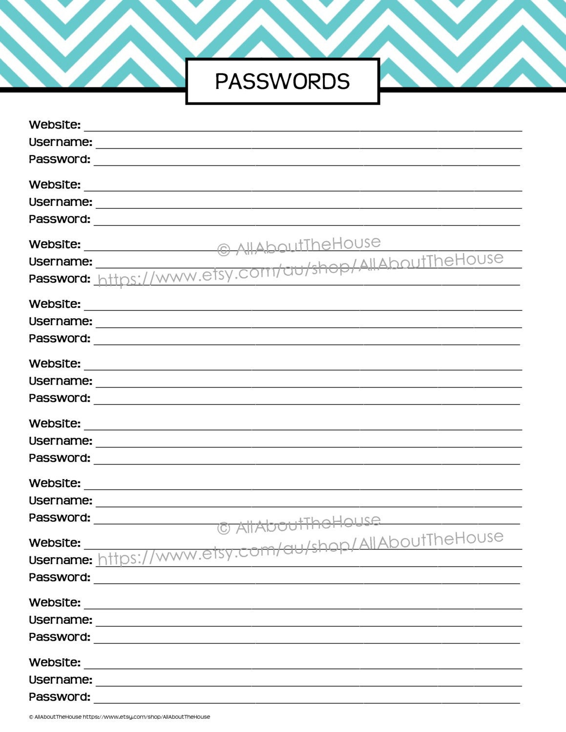 Password Log Chevron Printable Checklist Perpetual PDF Editable ...