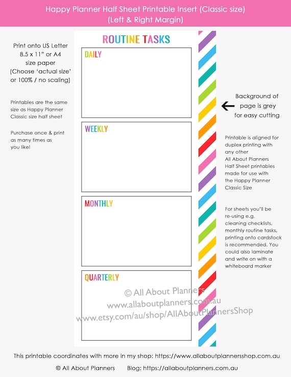 Happy Planner Half Sheet classic size routine daily weekly quarterly ...