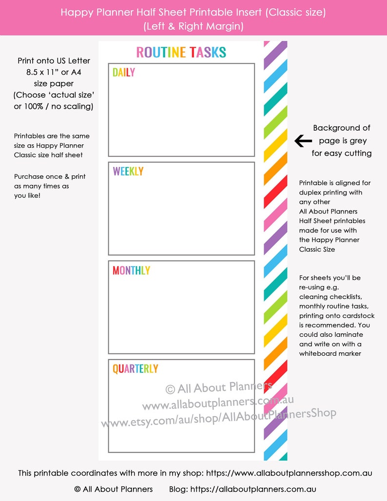 Happy Planner Half Sheet Classic Size Routine Daily Weekly Etsy