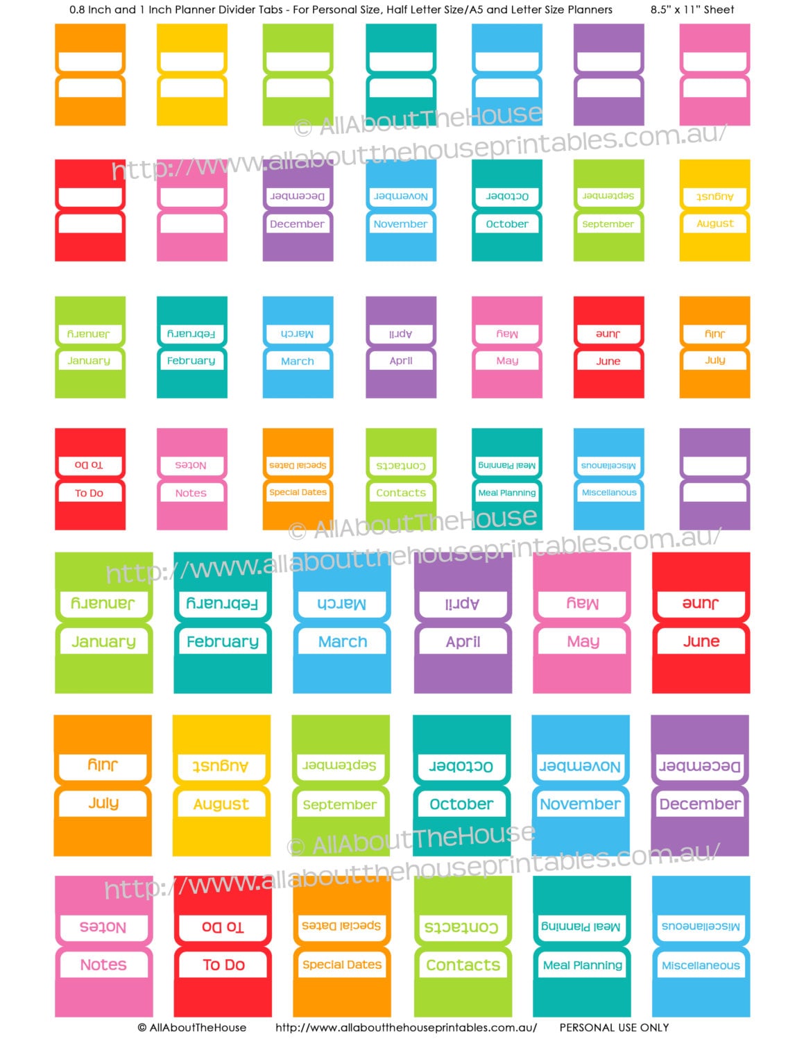 Planner Tabs Printable Daily Planner Rainbow Add on Agenda - Etsy