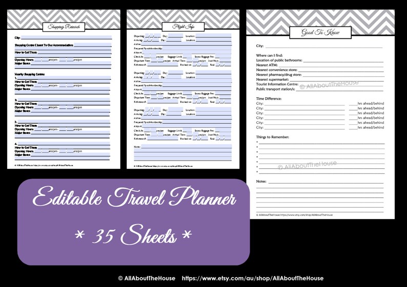 BLUE Polka Dot EDITABLE Travel Planner Kit Printable Pdf | Etsy