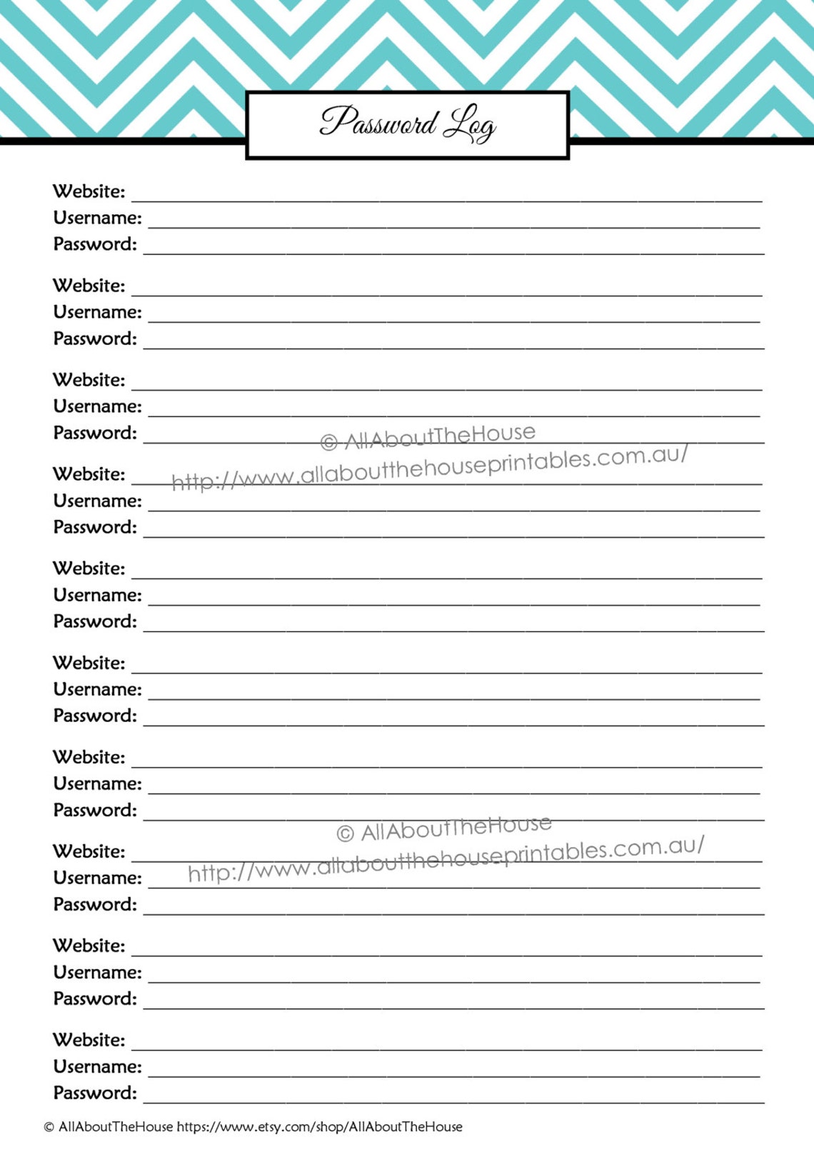 Printable Password Log Chevron Printable Household Binder | Etsy