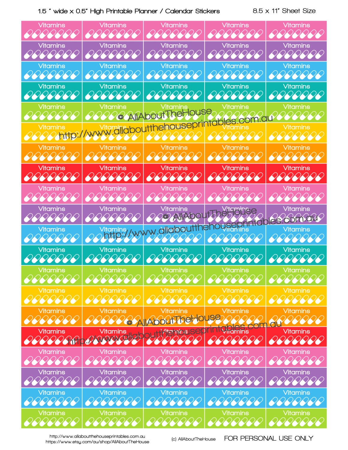 Vitamin Tracker Planner Stickers Printable Daily Pill Dosage - Etsy