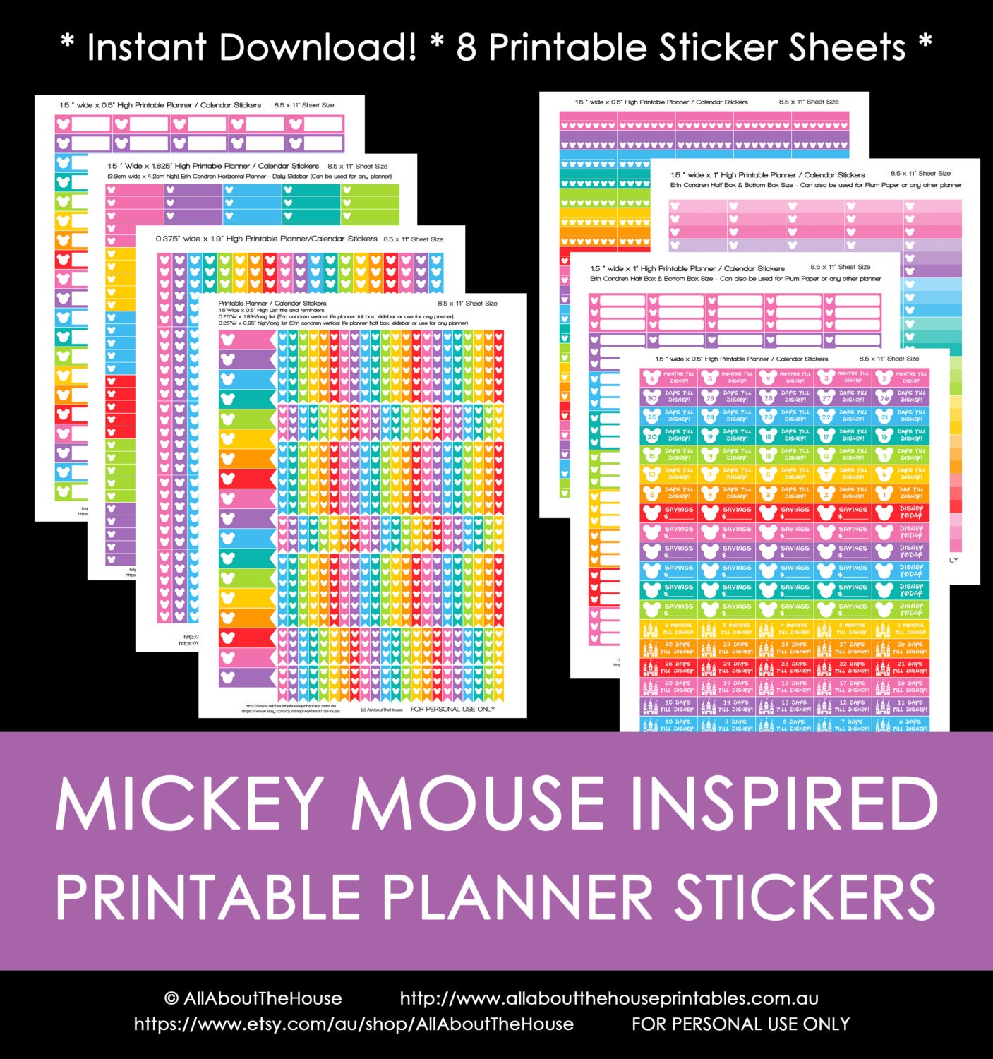 Mickey Mouse Planner Stickers Bundle Kit Rainbow Calendar - Etsy Australia
