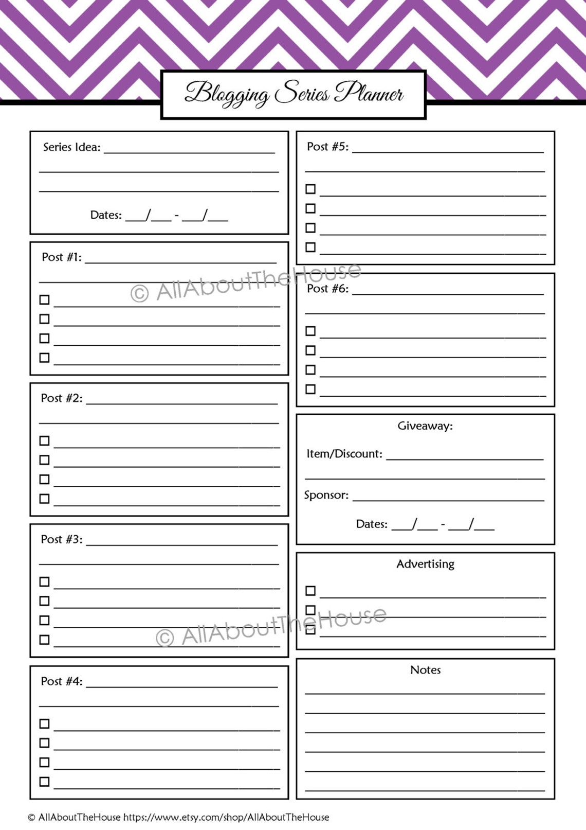 PURPLE Blog Planner Printables Chevron Blog Management | Etsy