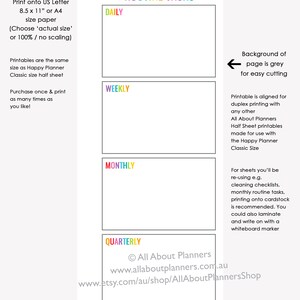 Happy Planner Half Sheet Classic Size Routine Daily Weekly Quarterly ...