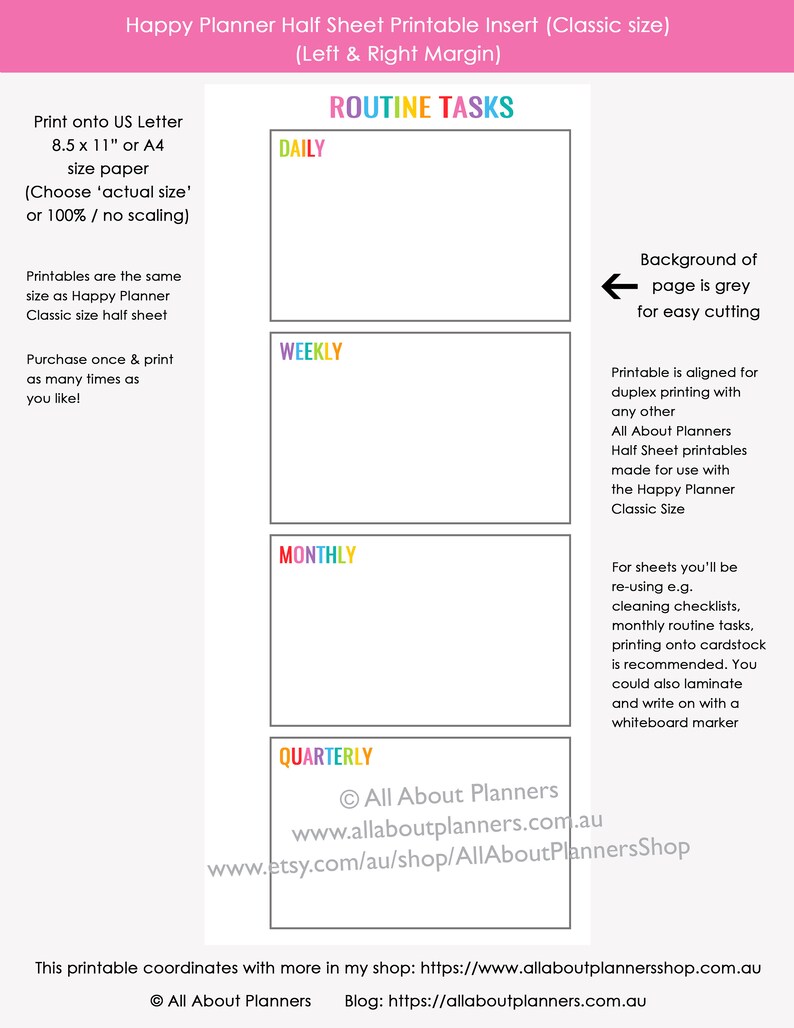 Happy Planner Half Sheet Classic Size Routine Daily Weekly - Etsy