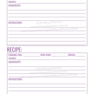 EDITABLE Printable Recipe Card, Template, Pdf, Sheet, Recipe Page ...