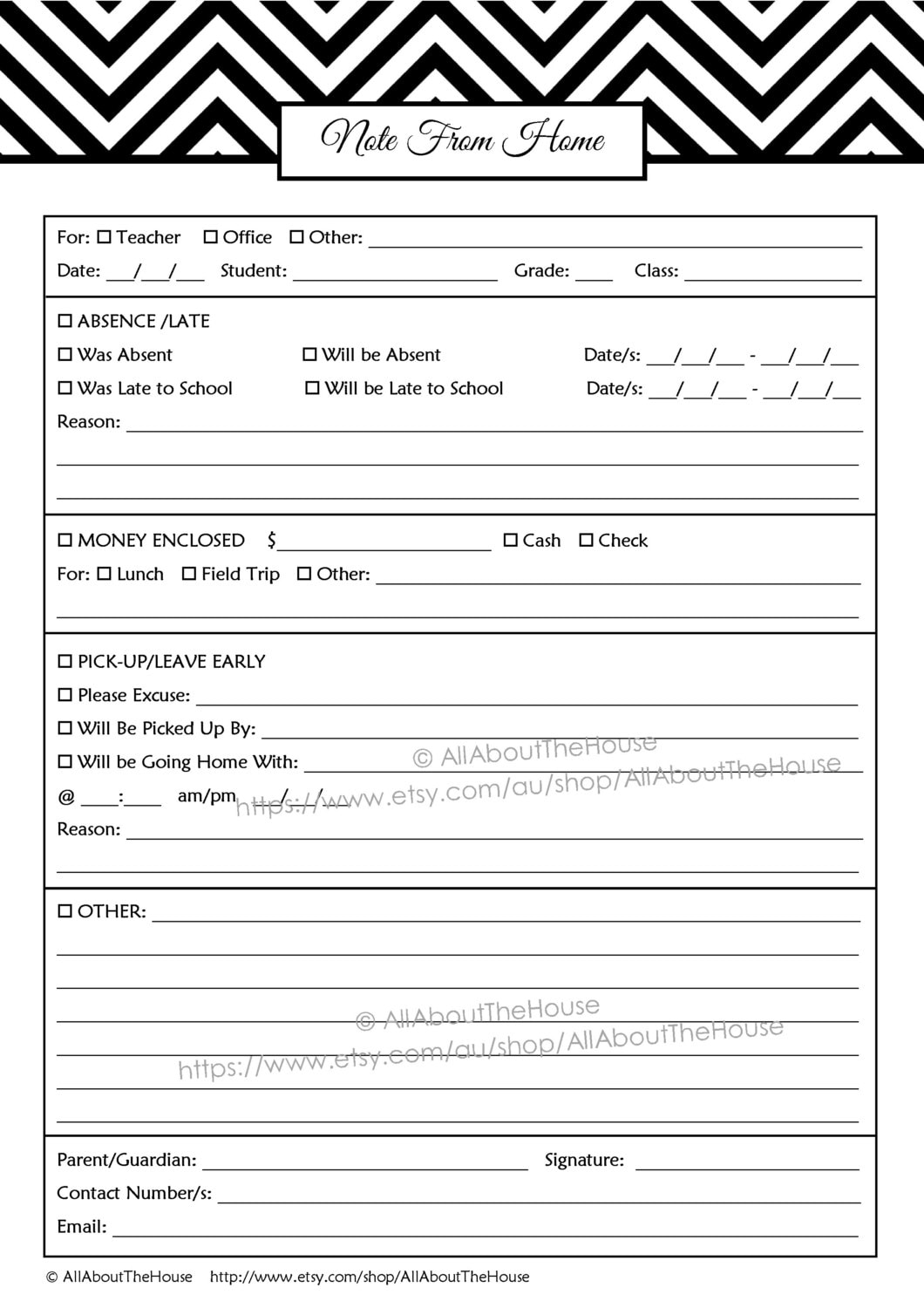 School Excuse Note From Mom Printable Student School - Etsy