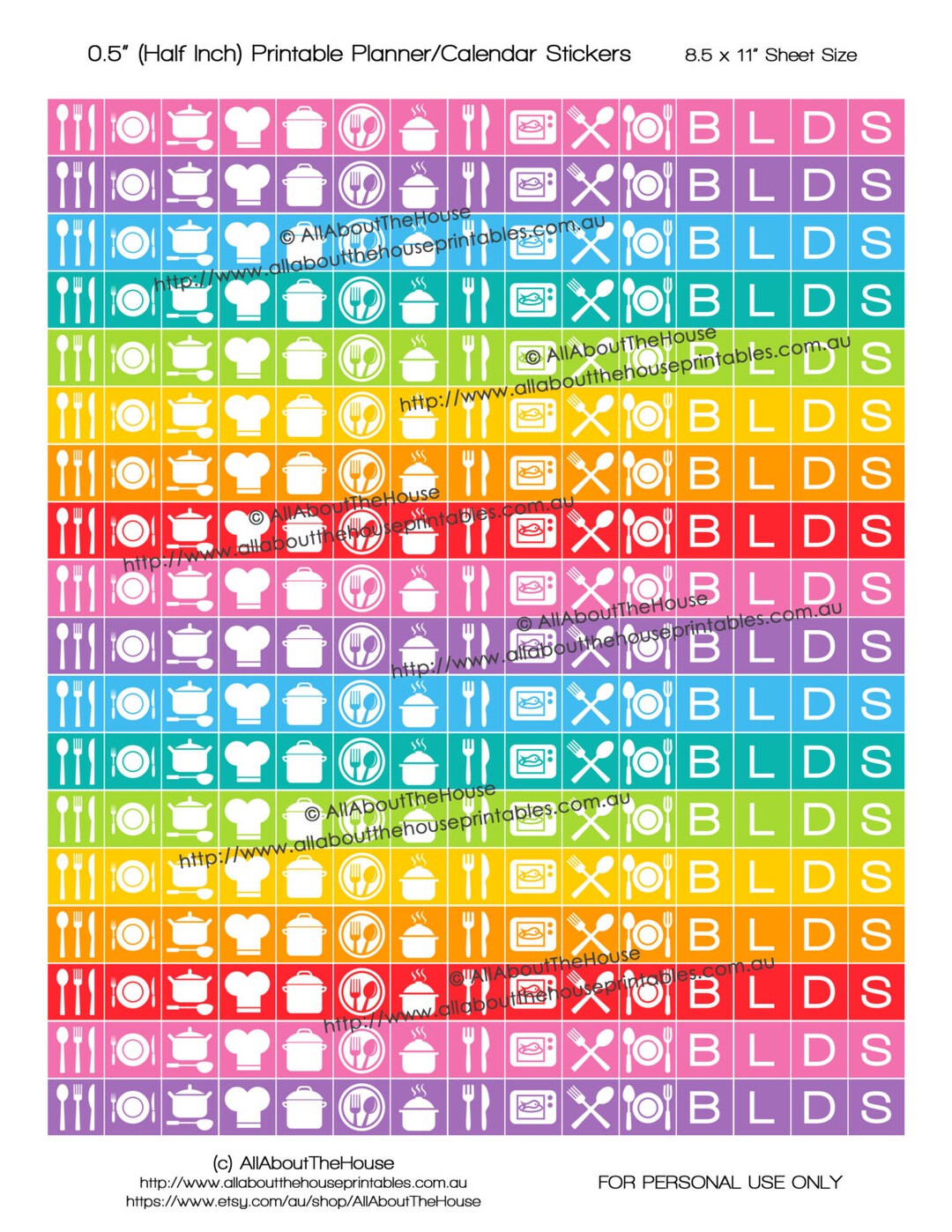 Meal Planning Dinner Stickers Printable Rainbow Daily Planner - Etsy