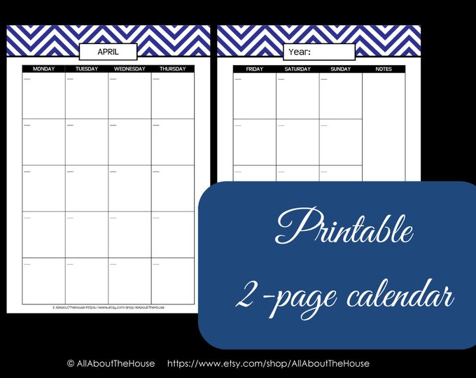 Printable Calendar Perpetual Calendar Chevron Calendar 2015 - Etsy