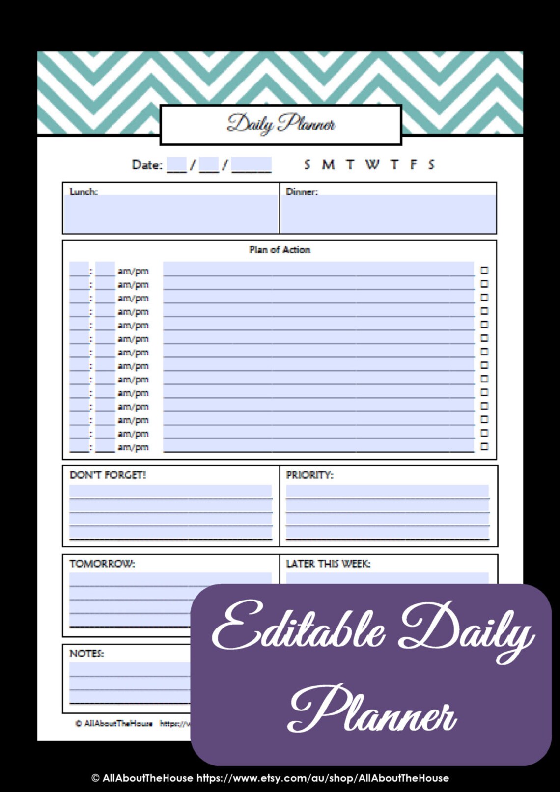 EDITABLE Daily Planner Printable Chevron Printable PDF - Etsy Canada