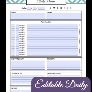 EDITABLE Daily Planner Printable - Chevron Printable - PDF Printable ...