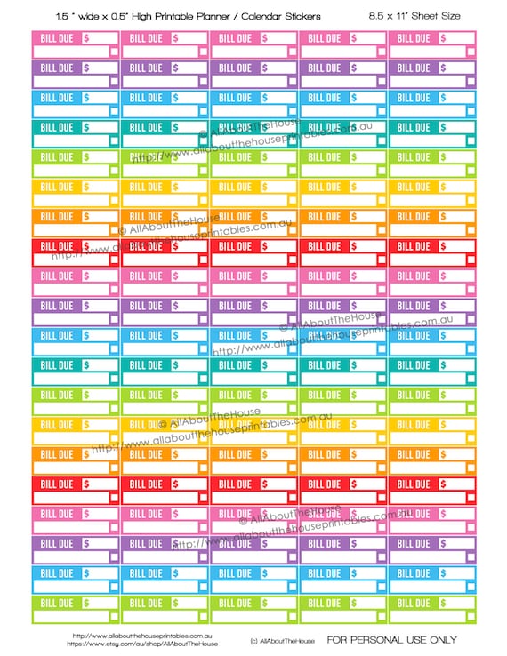 Bill Due Planner Stickers printable, Reminder, Money, Loan, Debt ...