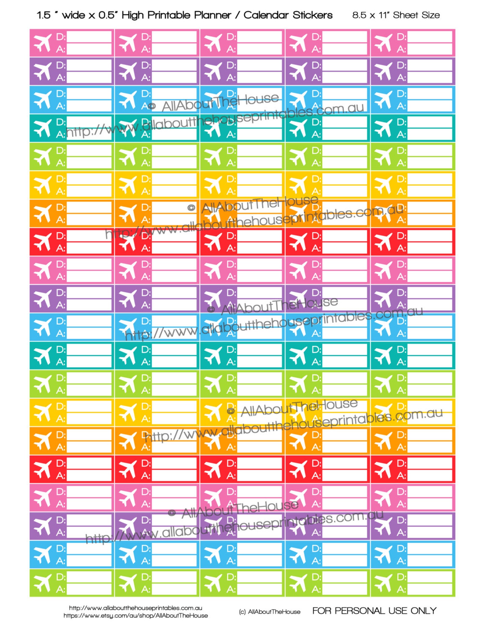 Travel Planner Stickers Printable Flight Time Airline Vacation Holiday ...