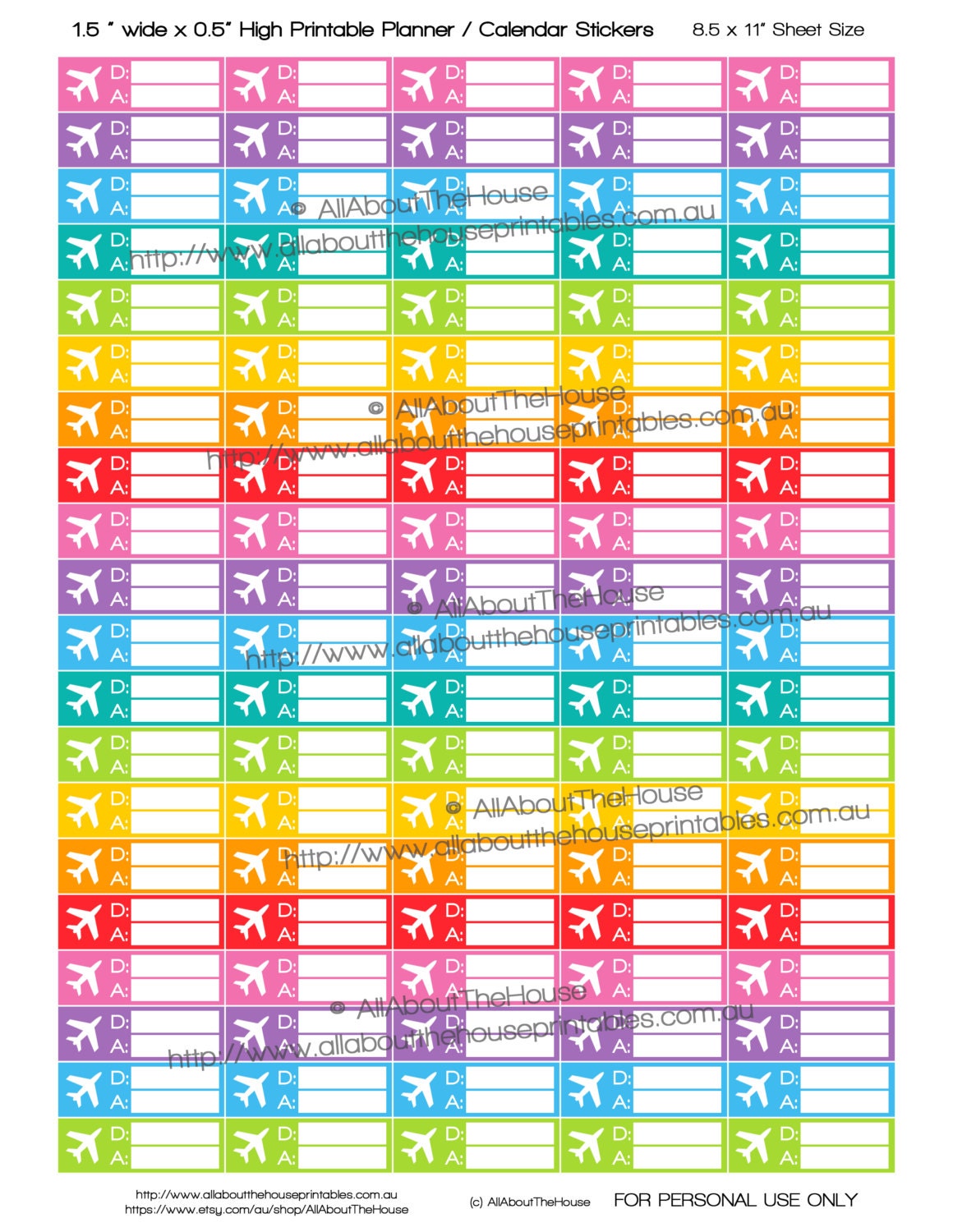 Travel Planner Stickers Printable Flight Time Airline Vacation - Etsy