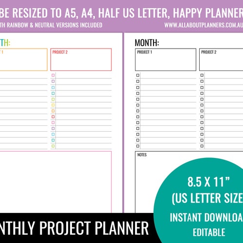 Project Planner Printable Monthly Tasks Checklist to Do - Etsy