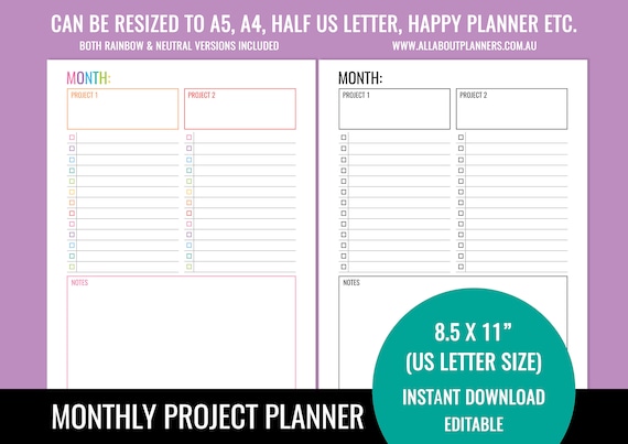 Project planner printable monthly tasks checklist to do editable ...