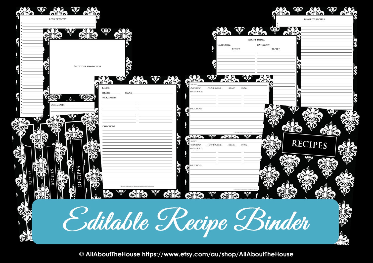 EDITABLE Recipe Binder Printables Recipe Sheet Recipe Card - Etsy