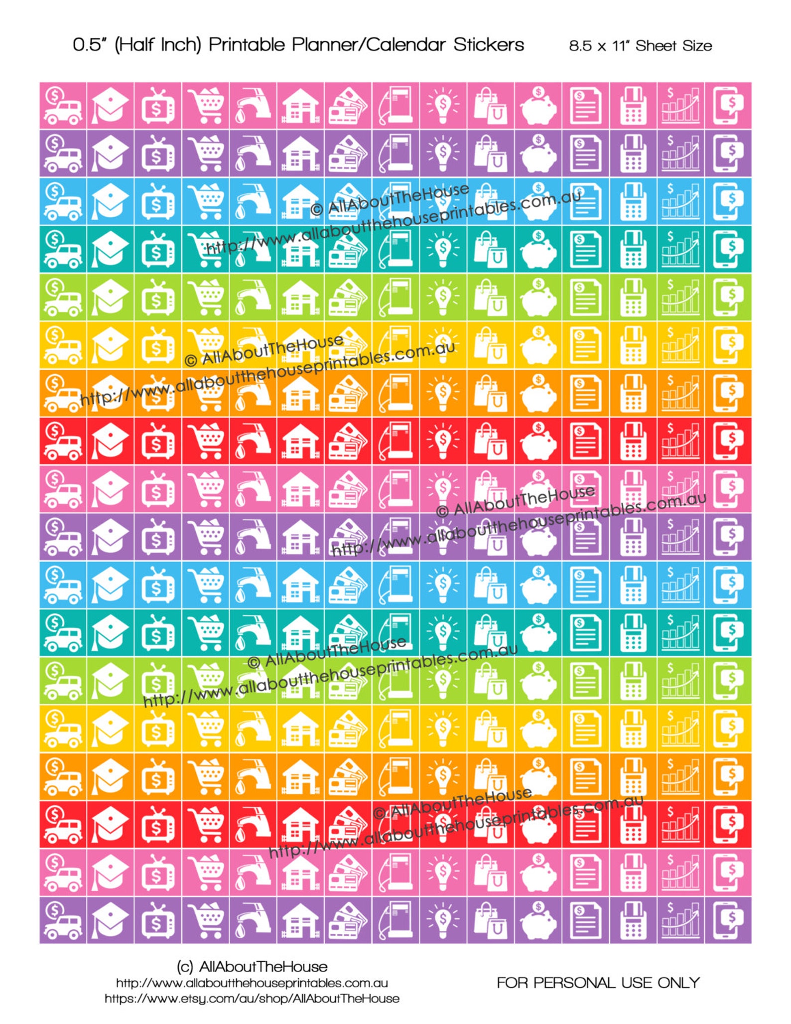 Bills Money Spending Printable Planner Stickers Icon Car | Etsy