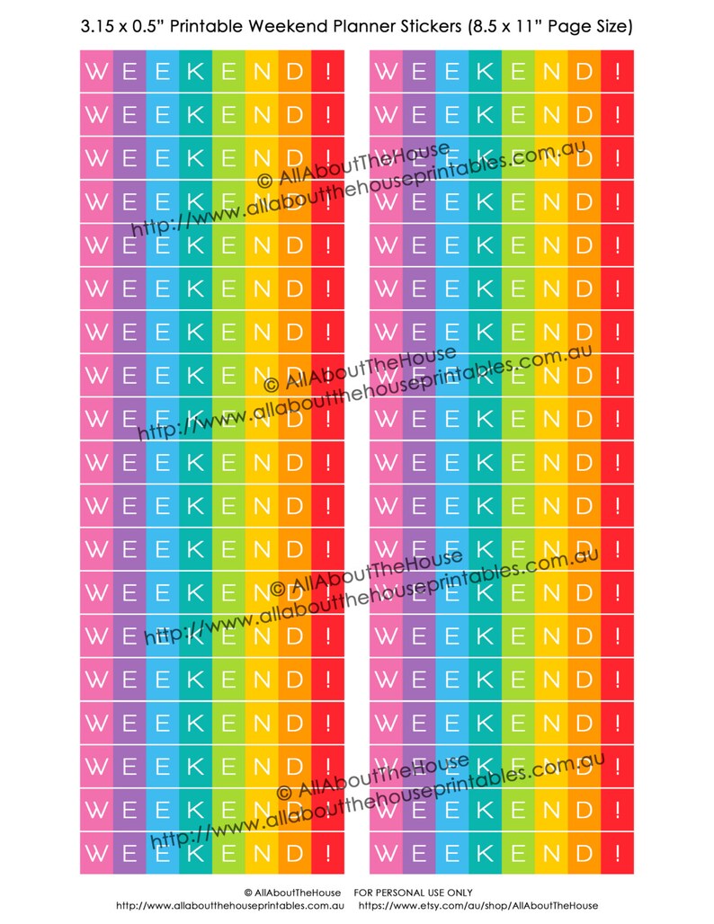 Weekend Planner Stickers Printable Calendar Stickers Rainbow - Etsy