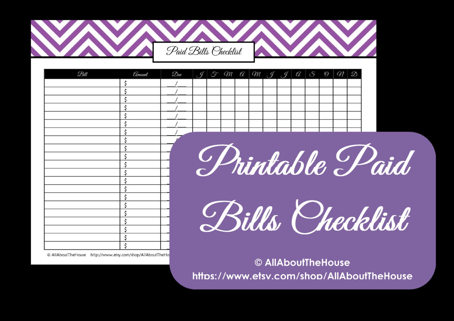 Bill Printable - Chevron Paid Bills Checklist - Finance Printable - PDF ...