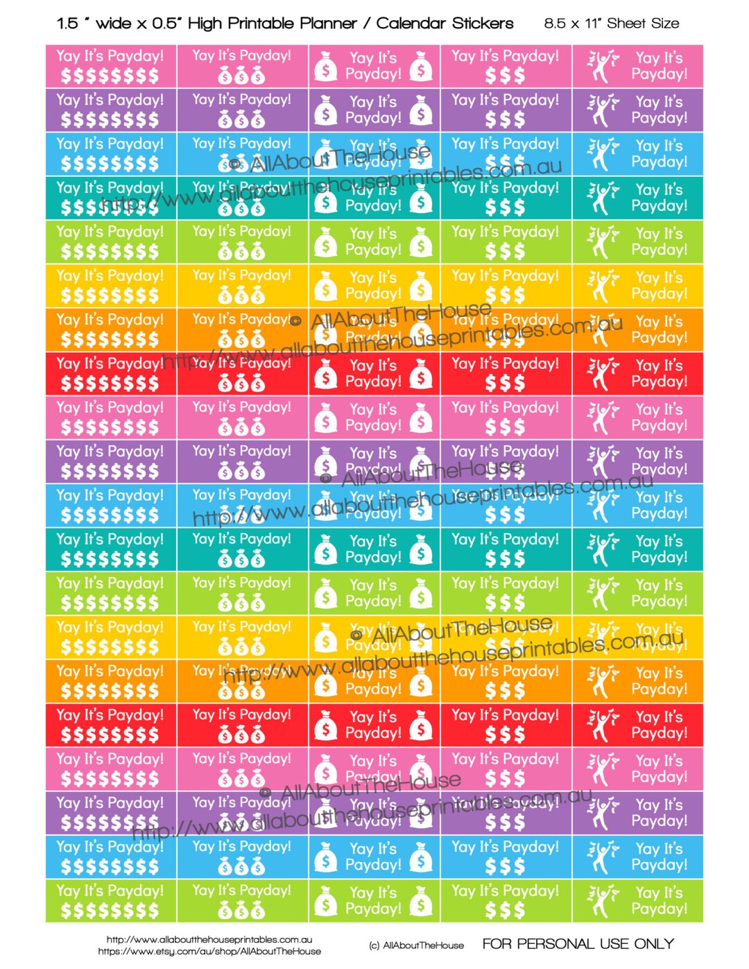 Payday Planner Stickers Printable 1.5"w X 0.5h" Budget Finance Money ...