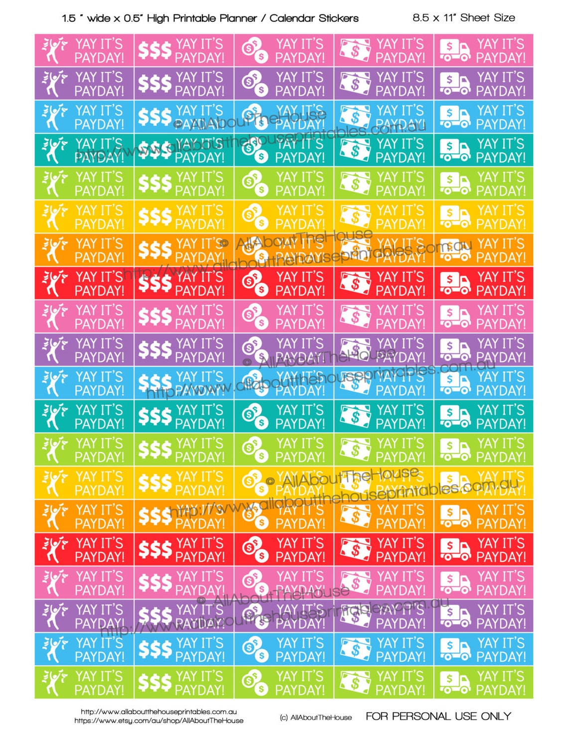 Payday Planner Stickers Printable 1.5"w X 0.5h" Budget Finance Money ...