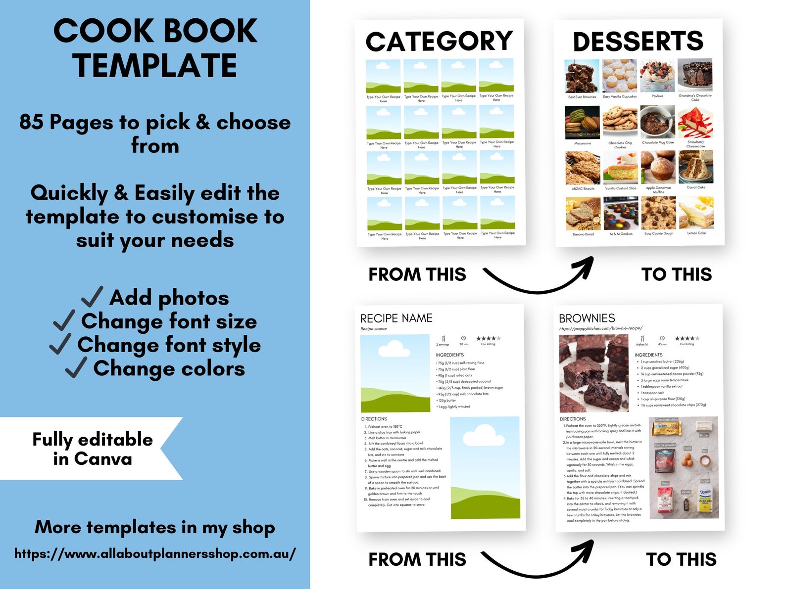 Recipe Book Template, Canva Cook Book Template, Editable Recipe Ebook ...