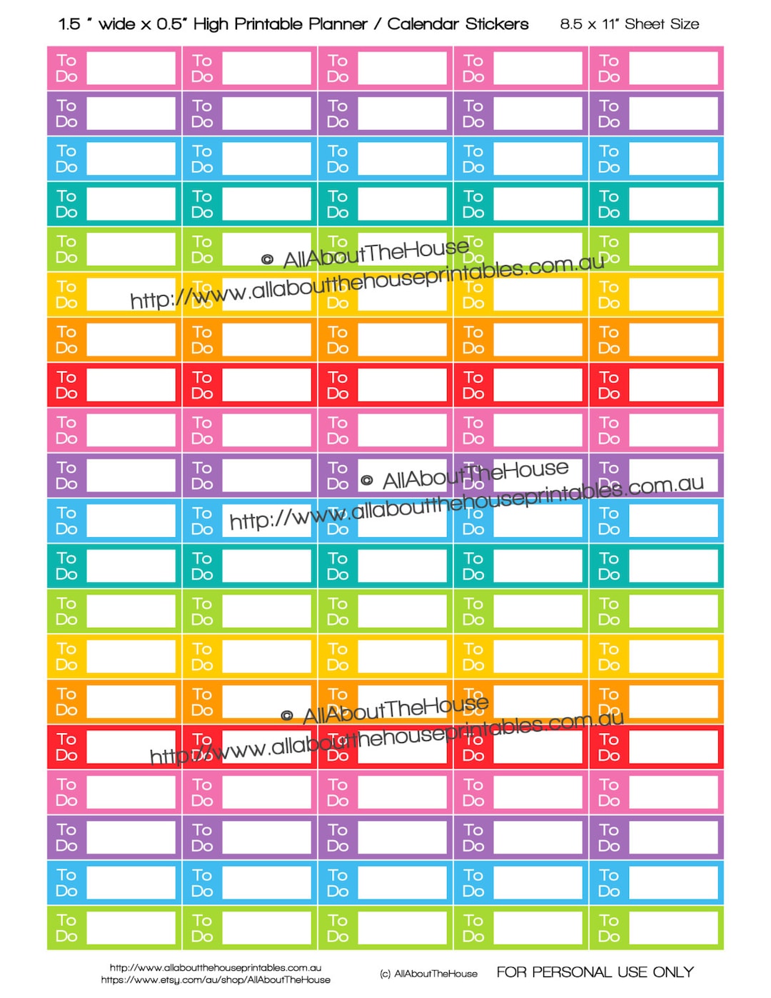 To Do Checklist Tasks Calendar / Planner Stickers Printable 1.5"w X 0 ...