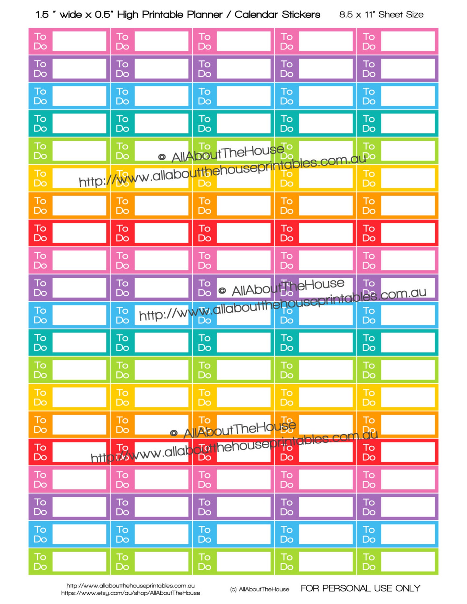 To Do Checklist Tasks Calendar / Planner Stickers Printable 1.5w X 0.5h ...