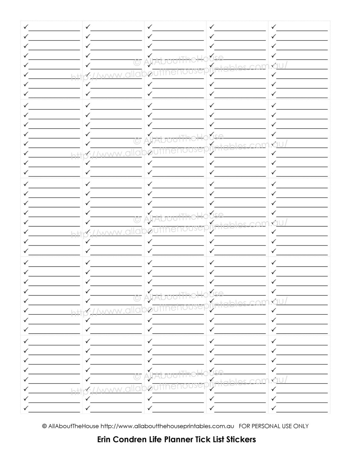 Printable Tick List Calendar Planner Stickers Checklist Full Box for ...