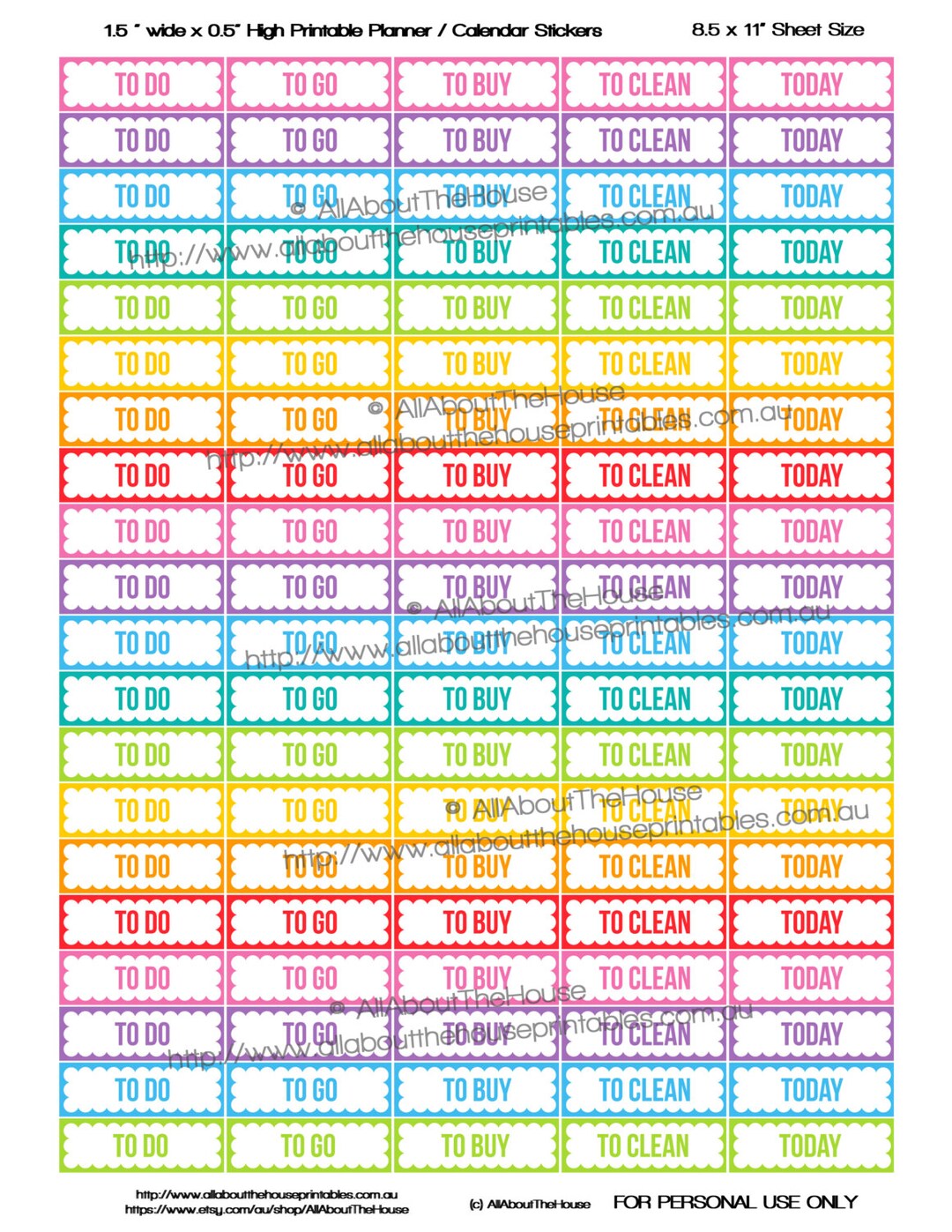 List Stickers Planner Printable 1.5"w X 0.5h" to Do Clean Errands ...