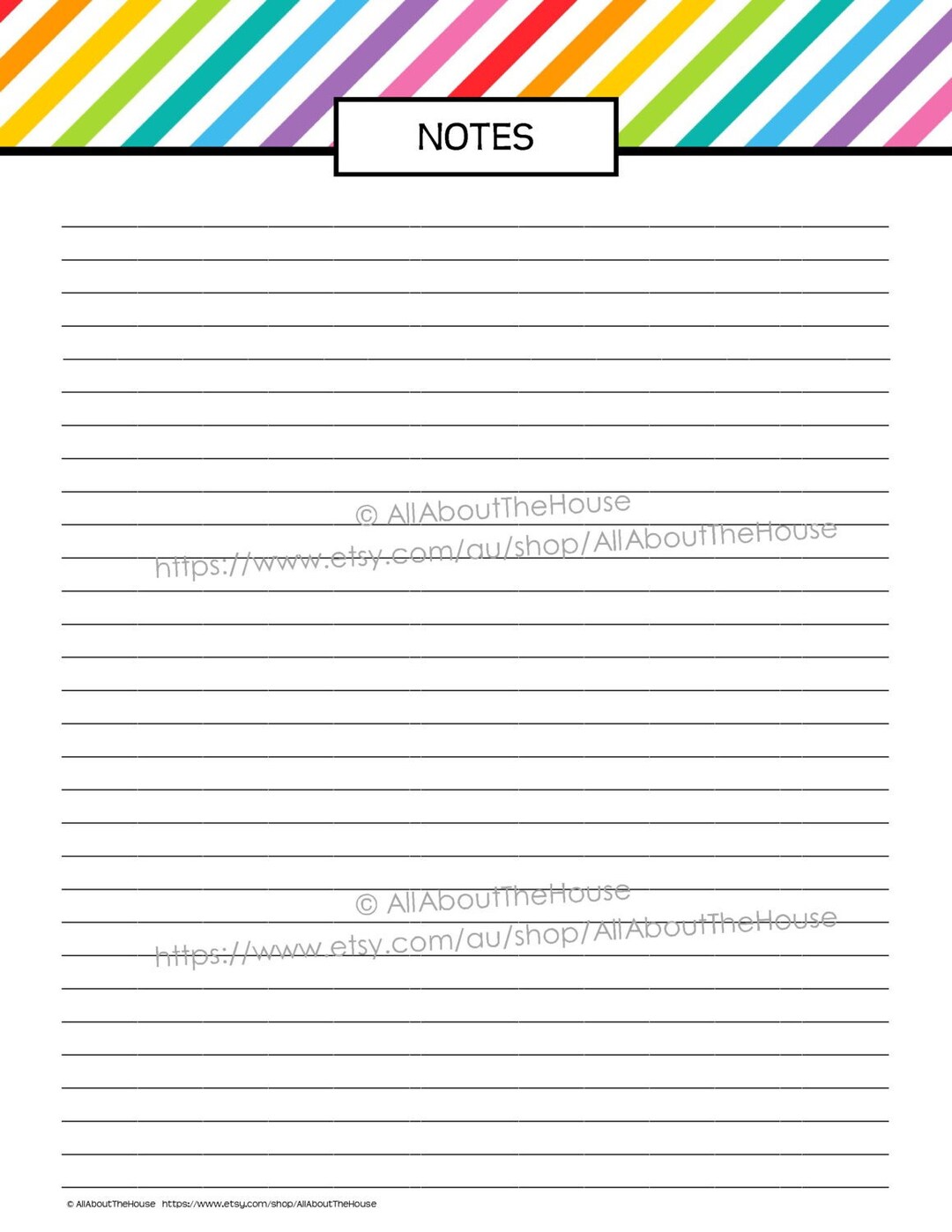 Note Paper Lined Printable Rainbow PDF Editable Household Binder ...