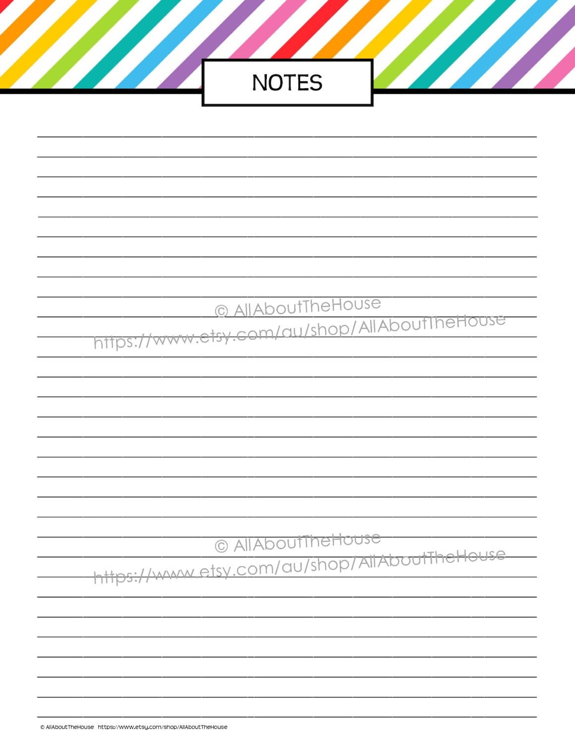 Note Paper Lined Printable Rainbow PDF Editable Household Binder ...