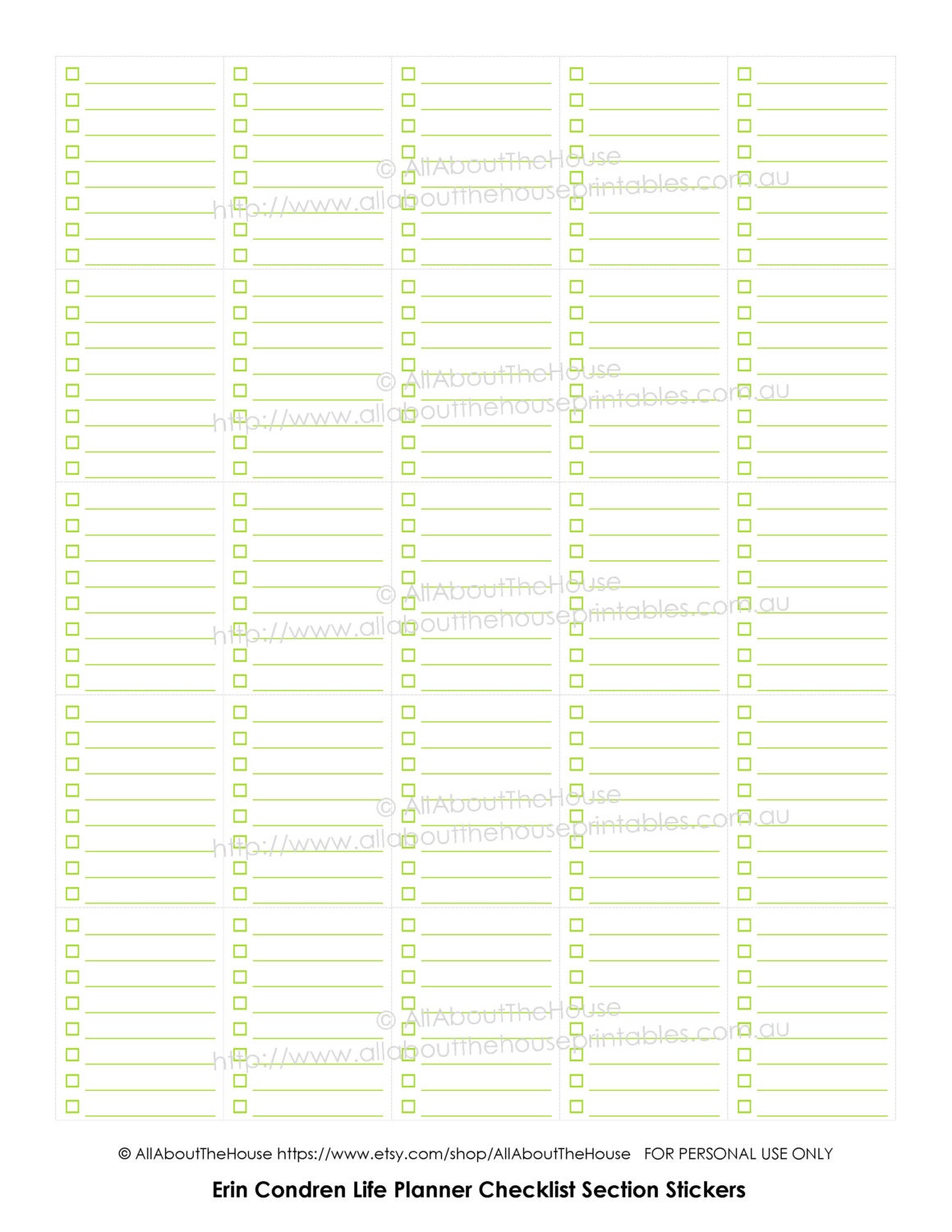 Printable Calendar Planner Stickers Checklist Full Box for Erin Condren ...