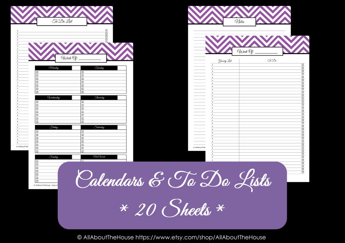 PURPLE to Do List and Calendar Set-perpetual - Etsy