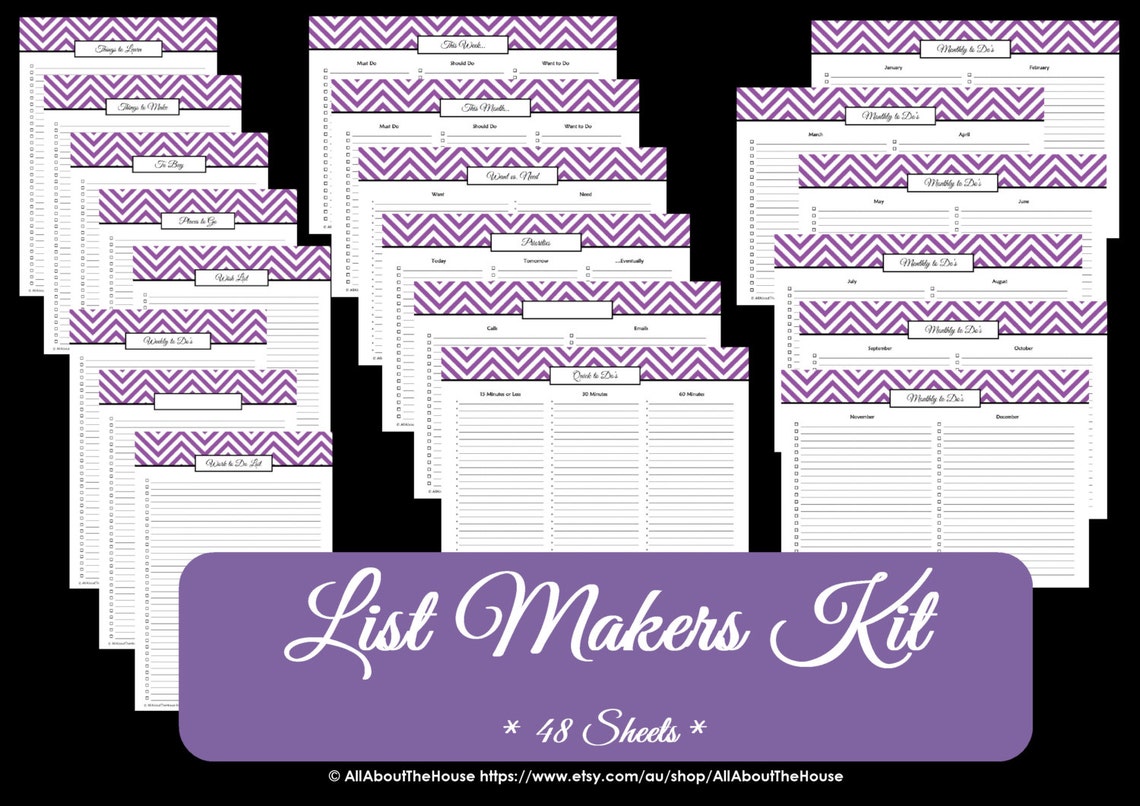 PURPLE EDITABLE List Makers Kit Chevron Printable Pdf - Etsy