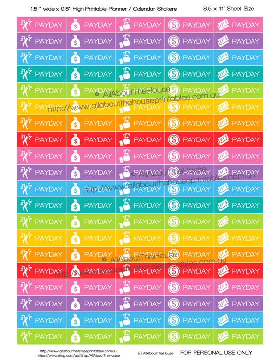 Payday Planner Stickers Printable 1.5" wide x 0.5" Rainbow (v1) Planner ...