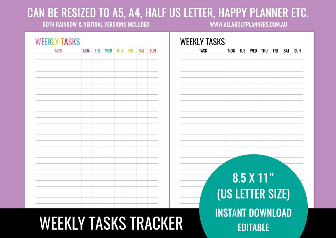 Weekly Routine Tasks Tracker Habits Planner Editable Printable - Etsy ...