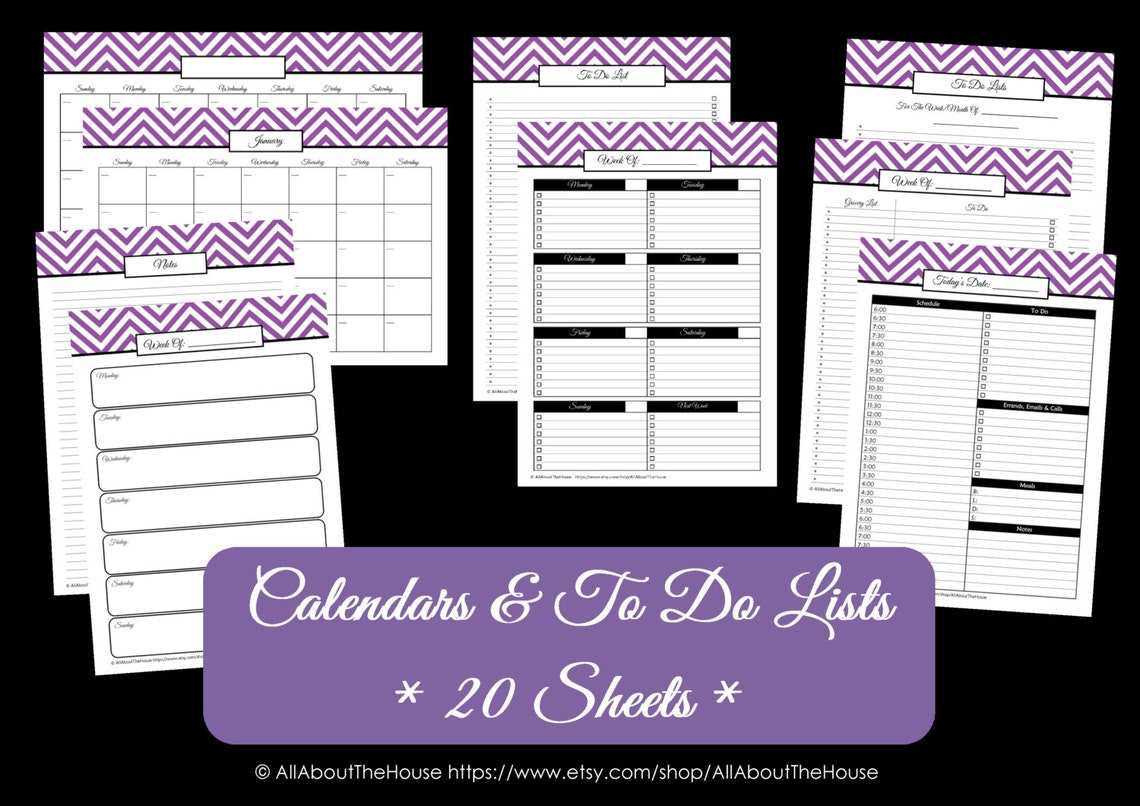 PURPLE to Do List and Calendar Set-perpetual - Etsy
