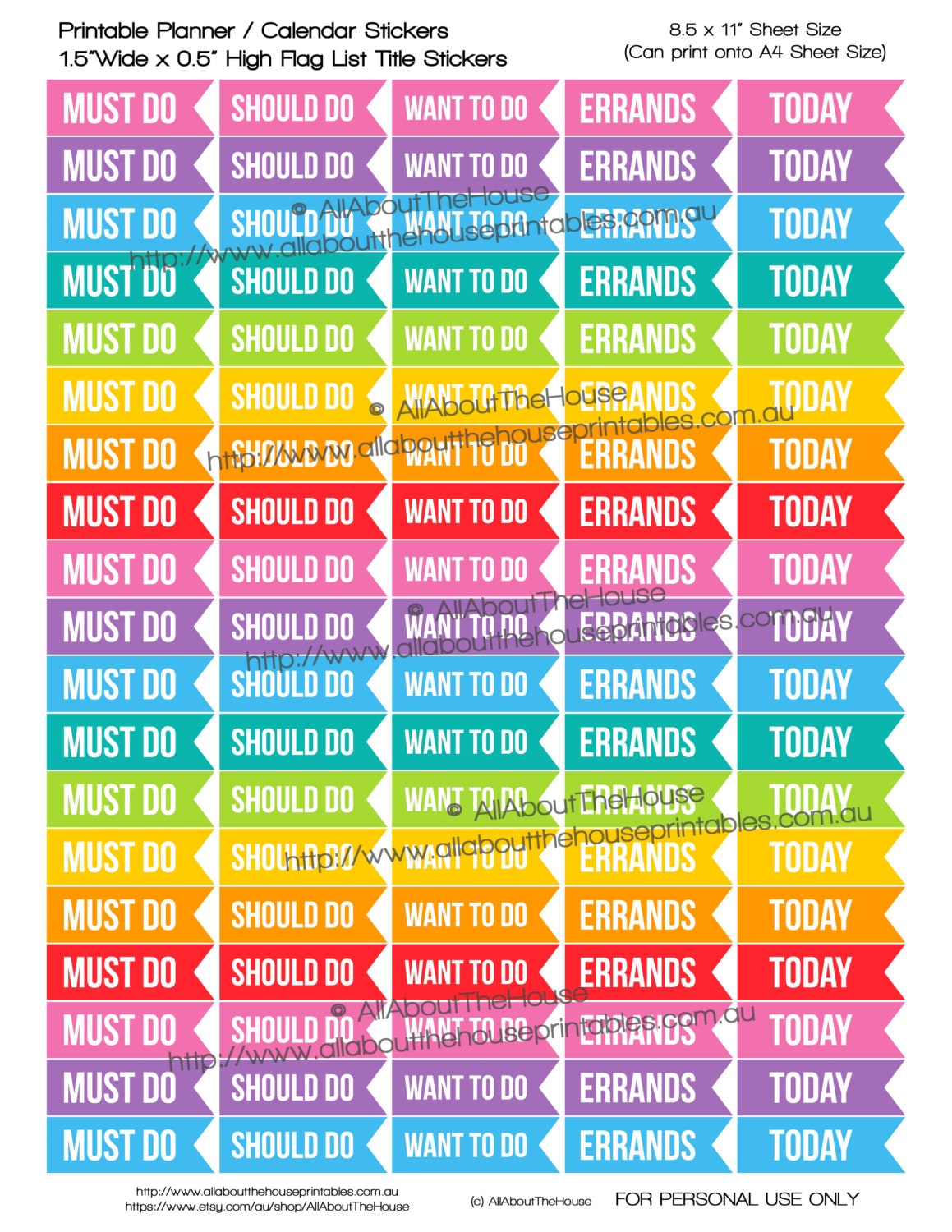 Everyday Life Planner Flags Must Do Should Do Want to Do - Etsy