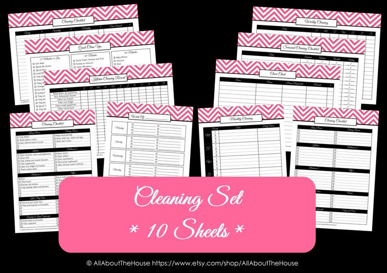 GREEN Cleaning Printables-household Binder-home Organisation-chevron ...