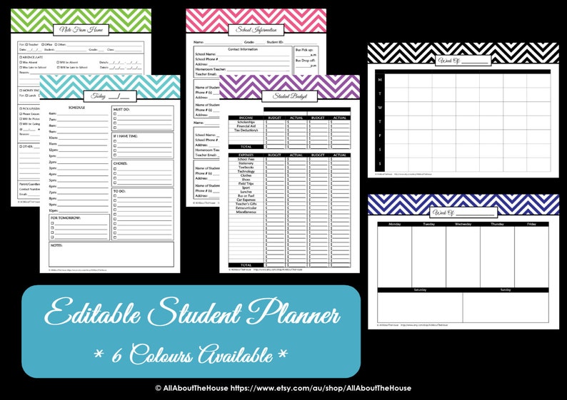 GREEN EDITABLE Student Planner Printable College Planner School Class ...