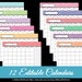 EDITABLE 12 Monthly Calendar Printable Chevron Pattern Use for | Etsy