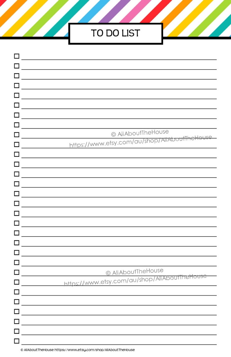 Printable to Do List Rainbow Checklist Planner Stripe PDF - Etsy Australia