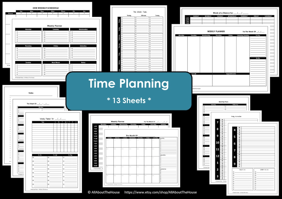 Time Planning Printables - Time and Home Organisation - Household ...