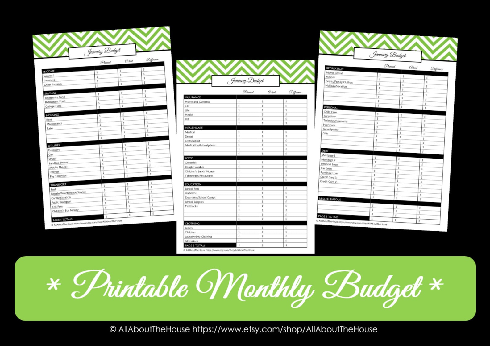 Printable Monthly Budget Chevron Monthly Budget Finance - Etsy